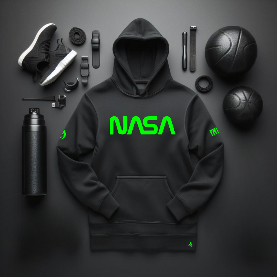 Men's Black Neon Green NASA Graphics Sneaker Hoodie To Match Air Jorda